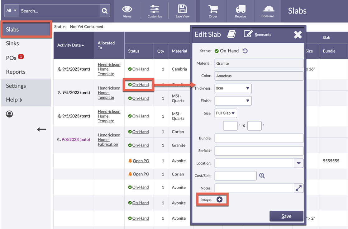 Add Inventory Slab Images